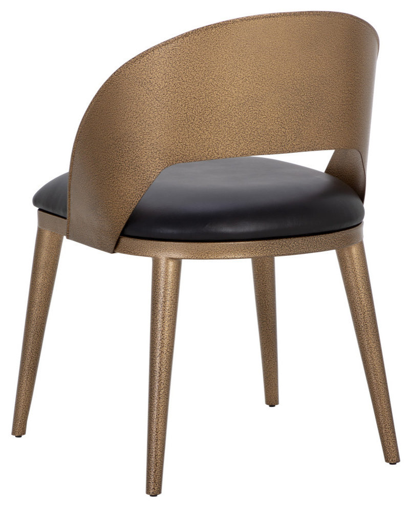 Dezirae Dining Chair, Antique Brass, Charcoal Black Leather ...