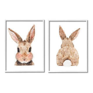Cute Bunny with Cotton Tail Back Blushing Rabbit, 11" x 14" - Farmhouse ...