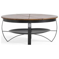 Modern Industrial 36-Inch Round Coffee Table, Natural Wood Top, Metal ...