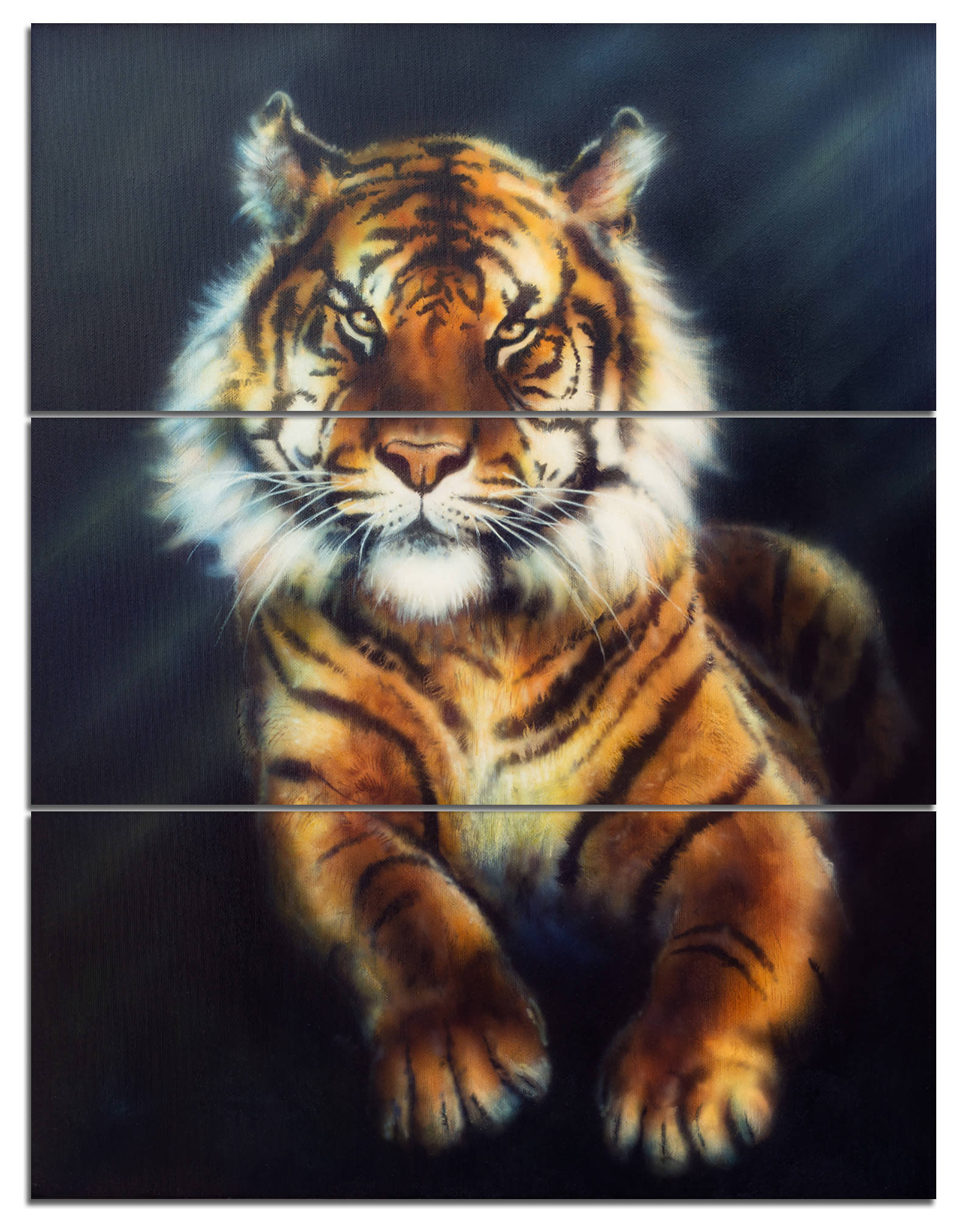"Mighty Tiger" Animal Canvas Artwork, 28"x36" 3 Panel - Contemporary ...
