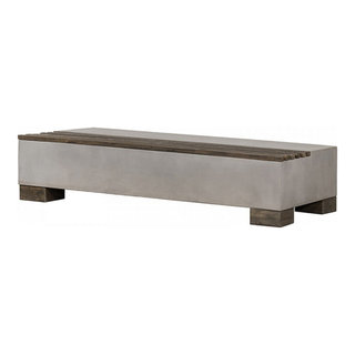 Rectangular Coffee Table with Concrete and Slated Wooden Top,Gray and ...