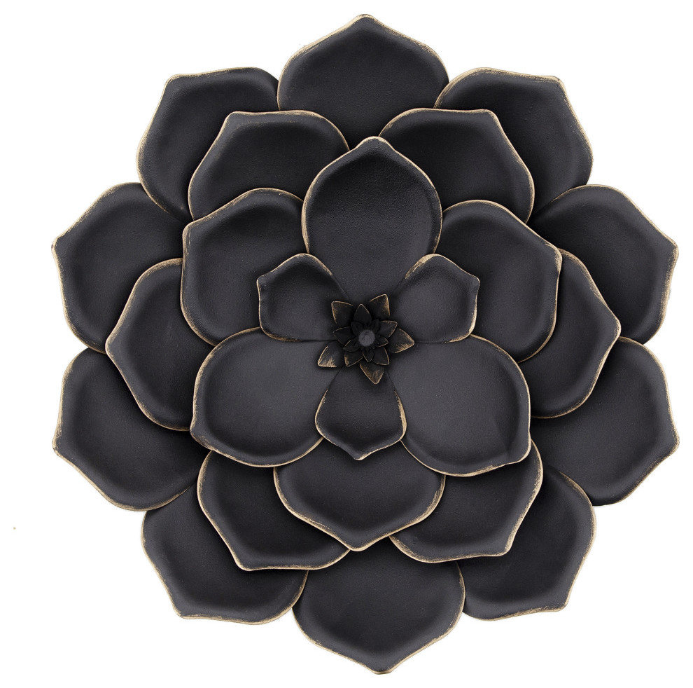 Metal 17" Multi-Layer Flower Wall Deco, Black - Contemporary - Metal ...