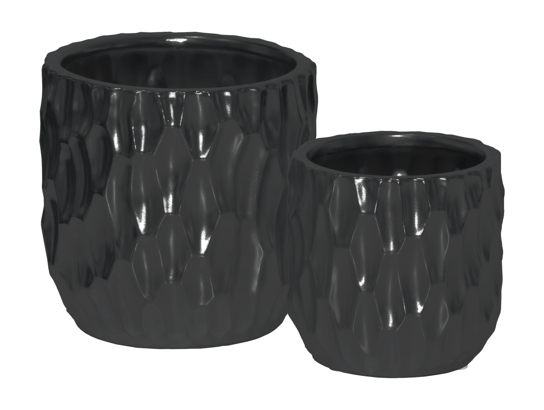 Cylindrical Pots, Wide Mouth and Embossed Rectangle Design Body, 2 ...