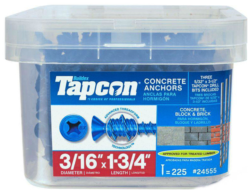 Tapcon® 24555 Phillips Flat-Head Concrete Anchors, 3/16" x 1-3/4", 225 ...