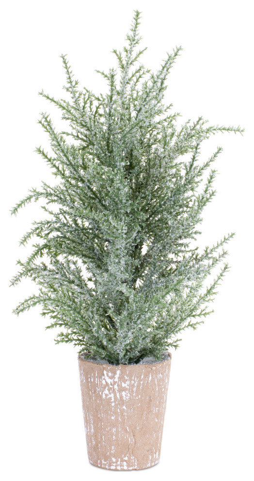 Potted Icy Pine Tree, 4-Piece Set - Traditional - Artificial Plants And ...