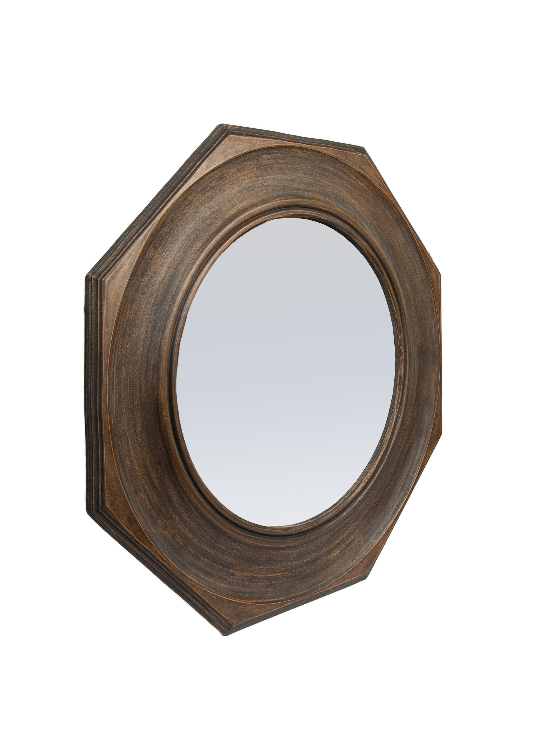Hexagonal Carved Wood Framed Wall Mirror, Walnut - Traditional - Wall ...