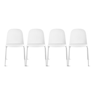 Set of 4 Stackable Modern Dining Stacking Chairs Plastic Metal Chrome ...