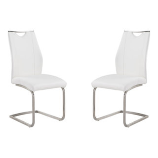 Bravo Dining Chair In White Faux Leather - Set of 2 - Transitional ...