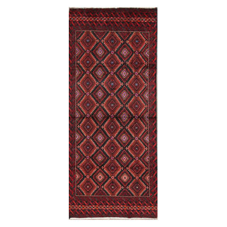 Consigned, Geometric Handmade Oriental Persian 6 ft Rug Runner, Red, 6 ...