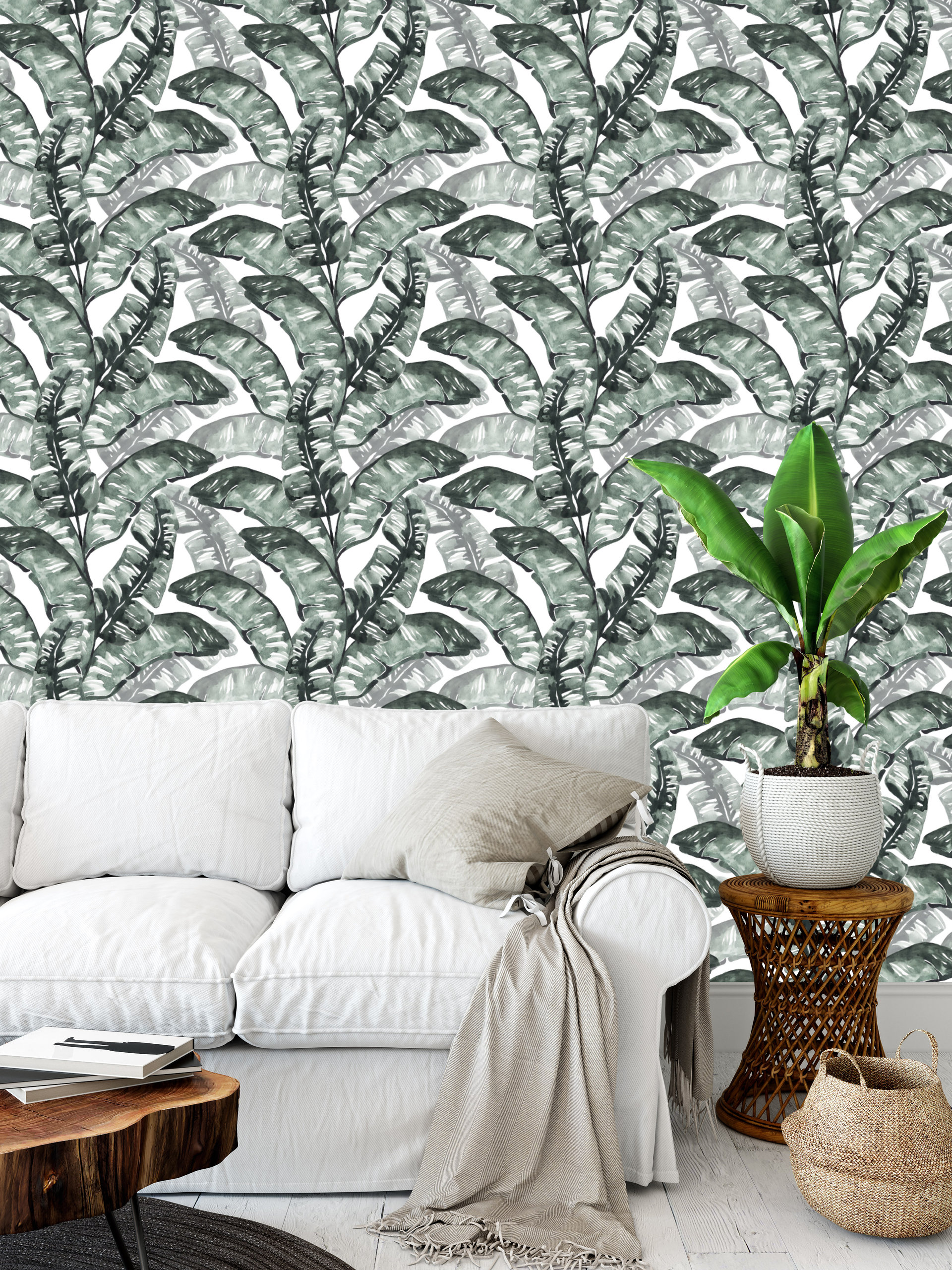 Banana Leaf, Emerald Green Wallpaper by Erin Kendal, Sample 12"x8 ...