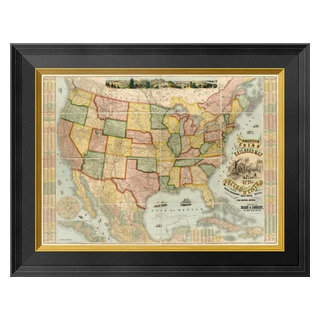 American Union Railroad Map Of The United States, 1871, 20"x1.5"x16 ...