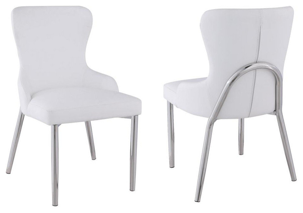 Wing Back Side Chair W/ Polished Ss Frame - Set Of 2, White ...