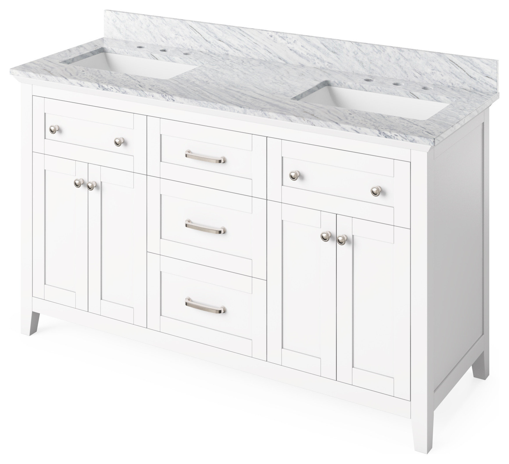 60" White Chatham Vanity, Double Bowl, White Carrara Marble Vanity ...