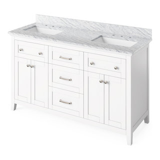 60" White Chatham Vanity, Double Bowl, White Carrara Marble Vanity ...
