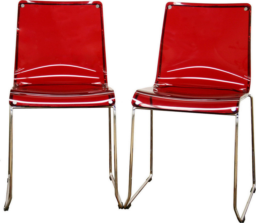 Lino Transparent Red Acrylic Accent Chair Dining Chair, Set of 2 ...