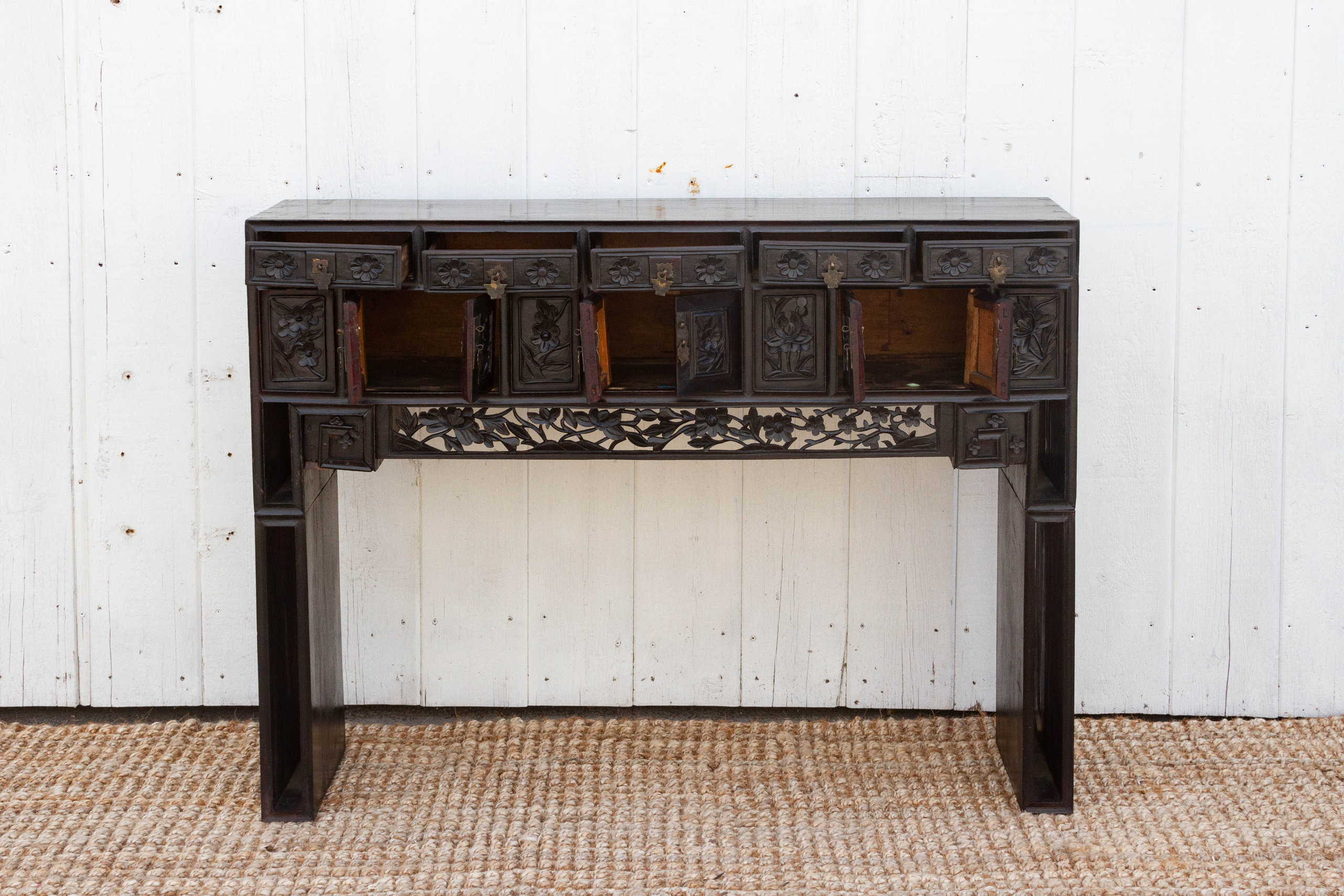 Beautiful Ebonized Carved Chinese Console Table - Asian - Console ...