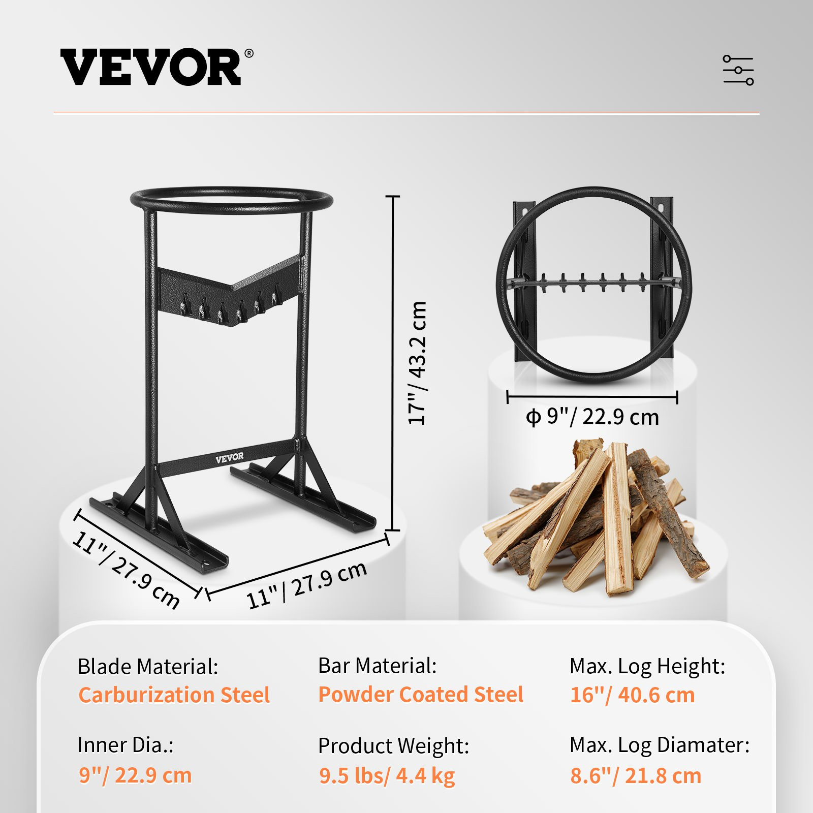 VEVOR Firewood Splitter 9" XL Large Wood Cutter Steel Manual Cutting ...
