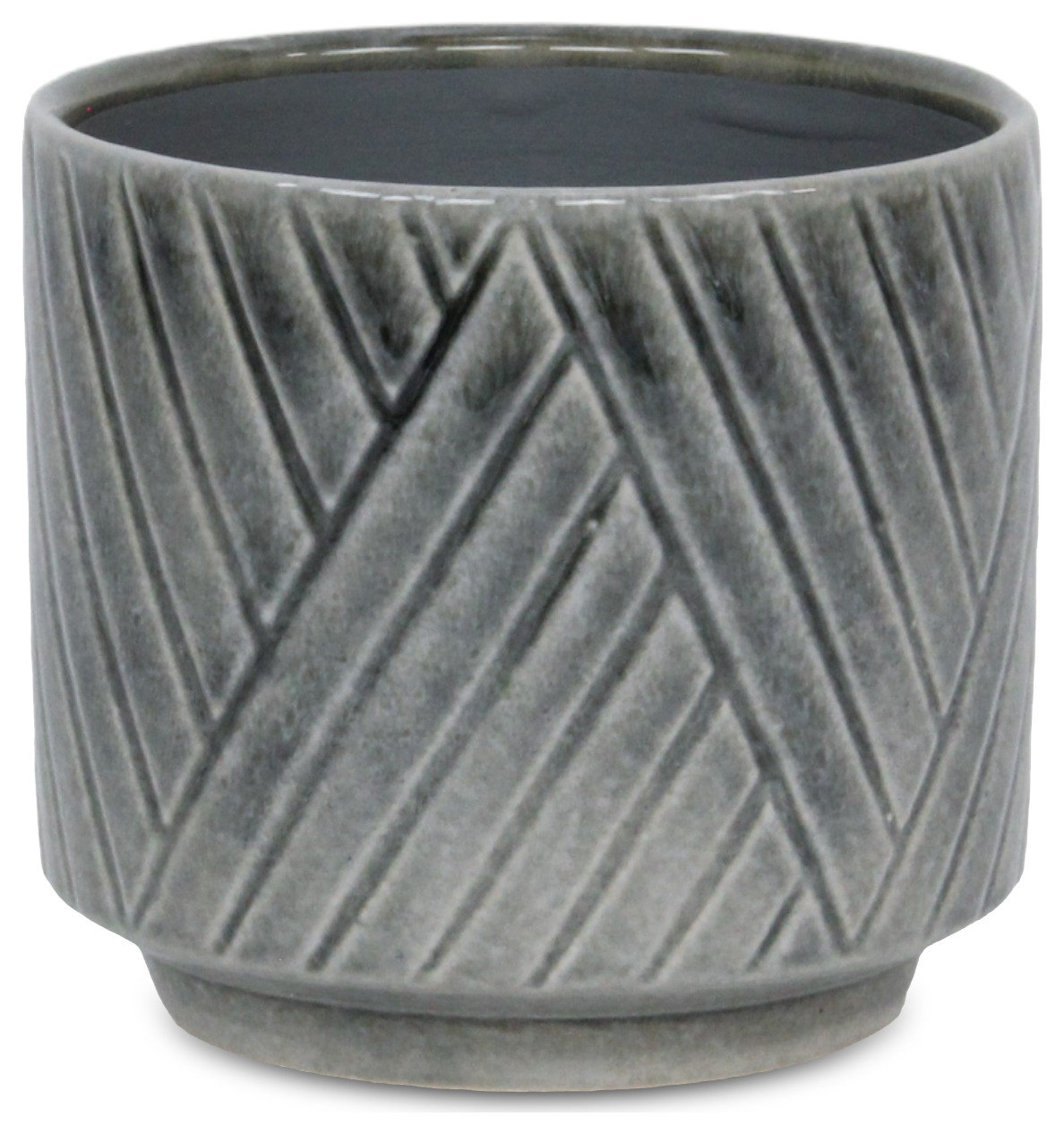 Gray Ceramic Pot with Crossed Diagonal Pattern - Transitional - Indoor ...