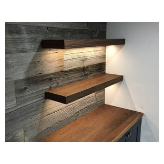 Entertainment room built-ins, floating shelves and storage - Craftsman ...