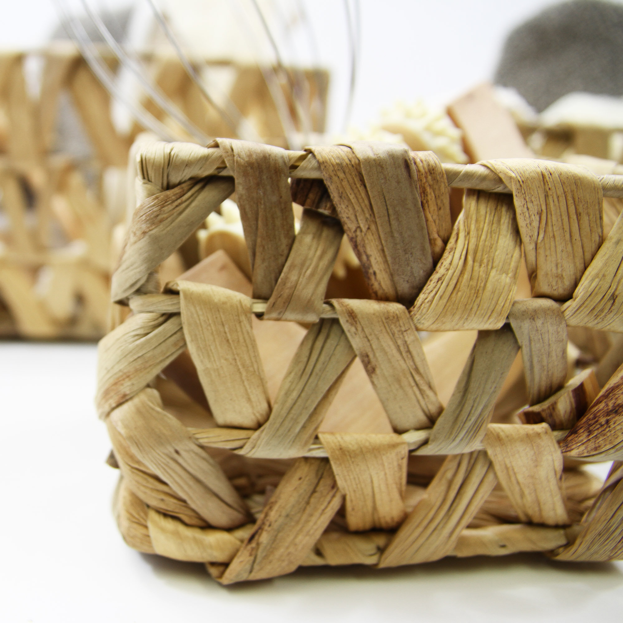 Rectangular Braided Water Hyacinth Baskets With Handles Natural Set of ...