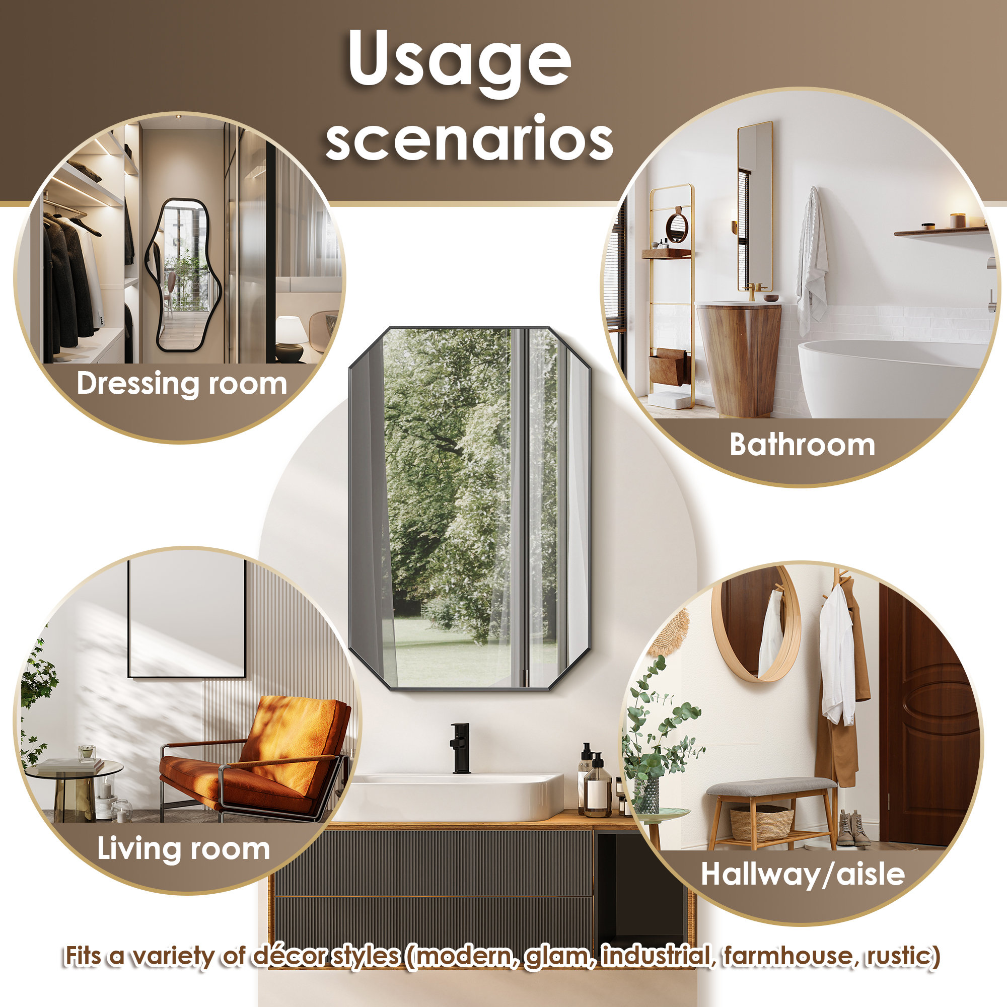 Allure Octagon Framed Bathroom Wall Mirror, 24" - Transitional ...