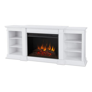 Bowery Hill Modern Wood Entertainment Fireplace in White/Black ...
