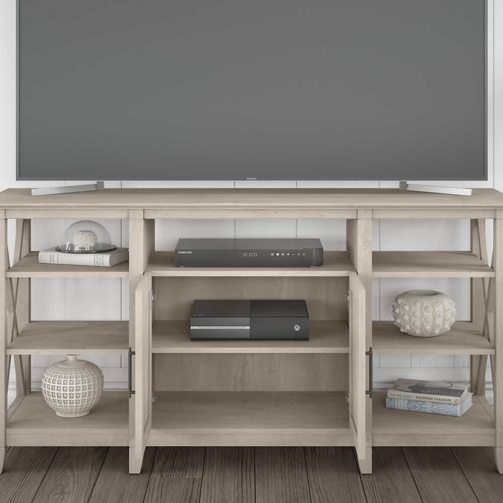 Bush Furniture Key West Tall TV Stand for 65 Inch TV in Washed Gray ...