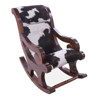 Hair-On Cowhide Wooden Handcrafted Rocking Chair RC111-FC, 24" W x 48 ...