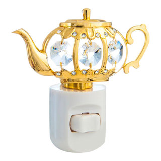 24K Gold Plated Crystal Studded Teapot Night Light With Multicolor LED ...