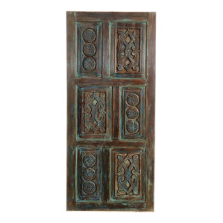 Consigned Hand Carved Sliding Barn Door, Rustic Carved Door Headboard ...