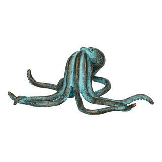 Resin Octopus Accent Decor With Verdigris Finish, Teal - Beach Style ...