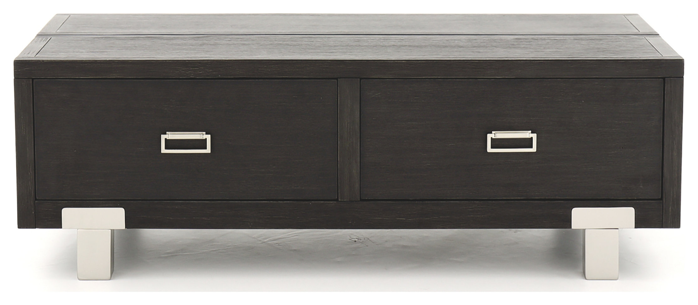 2 Drawer Wooden Rectangular Lift Top Cocktail Table with Metal Feet ...