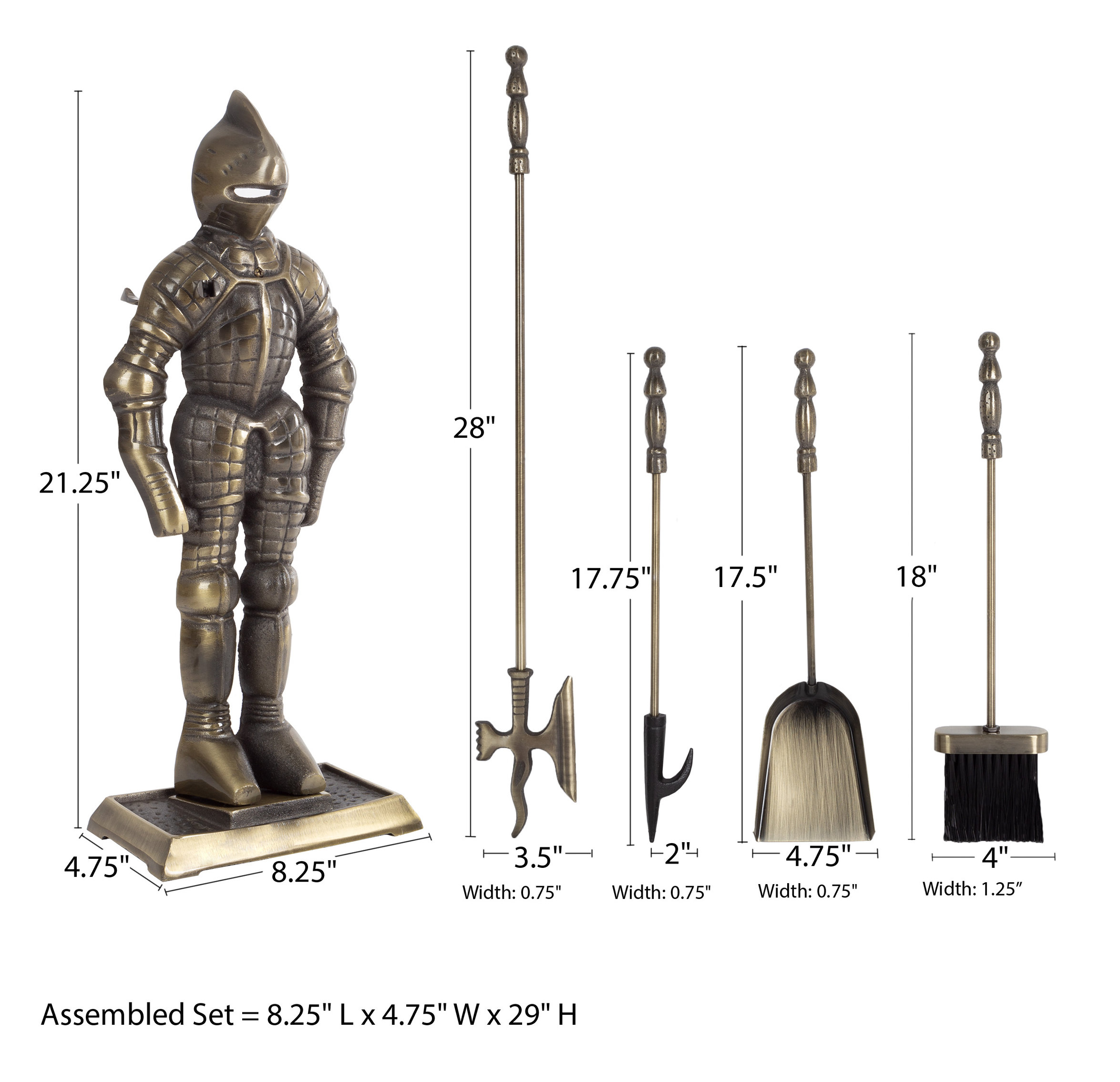 3-Piece Medieval Knight Cast Iron Statue Fireplace Tool Set - Modern ...
