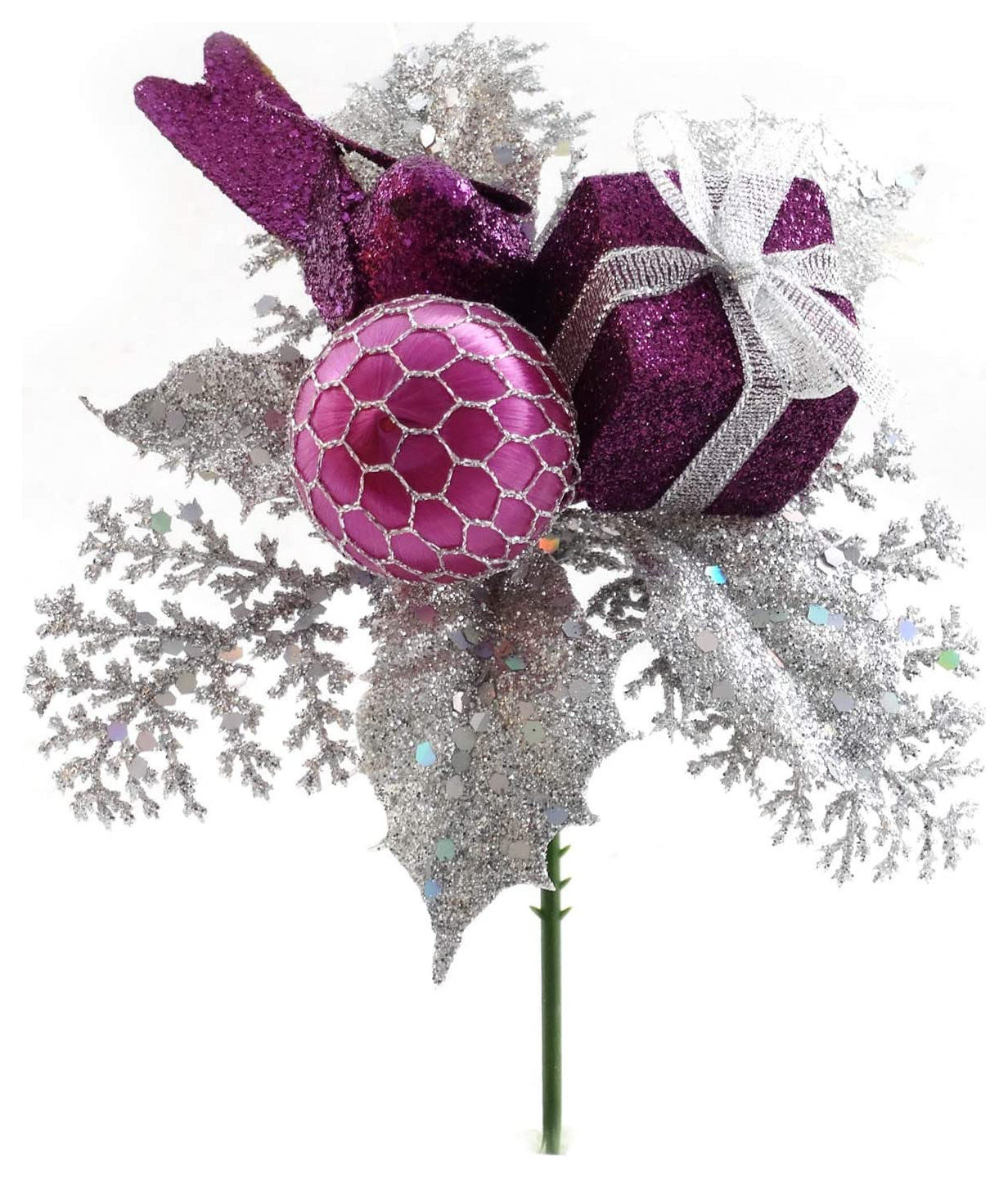 litter Leaf and Purple Dove Pick With Christmas Ball, Purple Decorative ...
