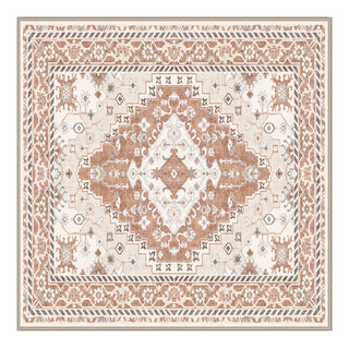Washable Aura Terracotta Area Rug, Square 3' - Mediterranean - Area ...