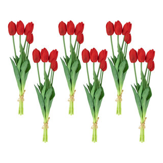 Set of 6 Red Tulip Artificial Floral Bundles 18" - Modern - Artificial ...
