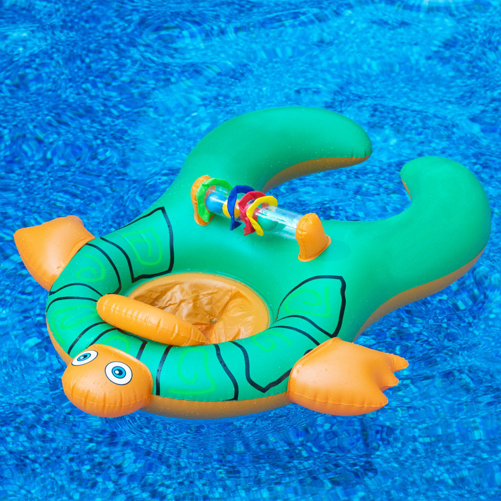 40" Inflatable Turtle Baby and Mom Swimming Pool Seat - Modern - Pool ...