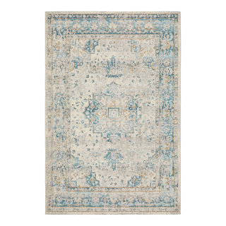 Nicholas Vintage Center Medallion Gray/ Teal Area Rug, 6'7" x 9'4 ...