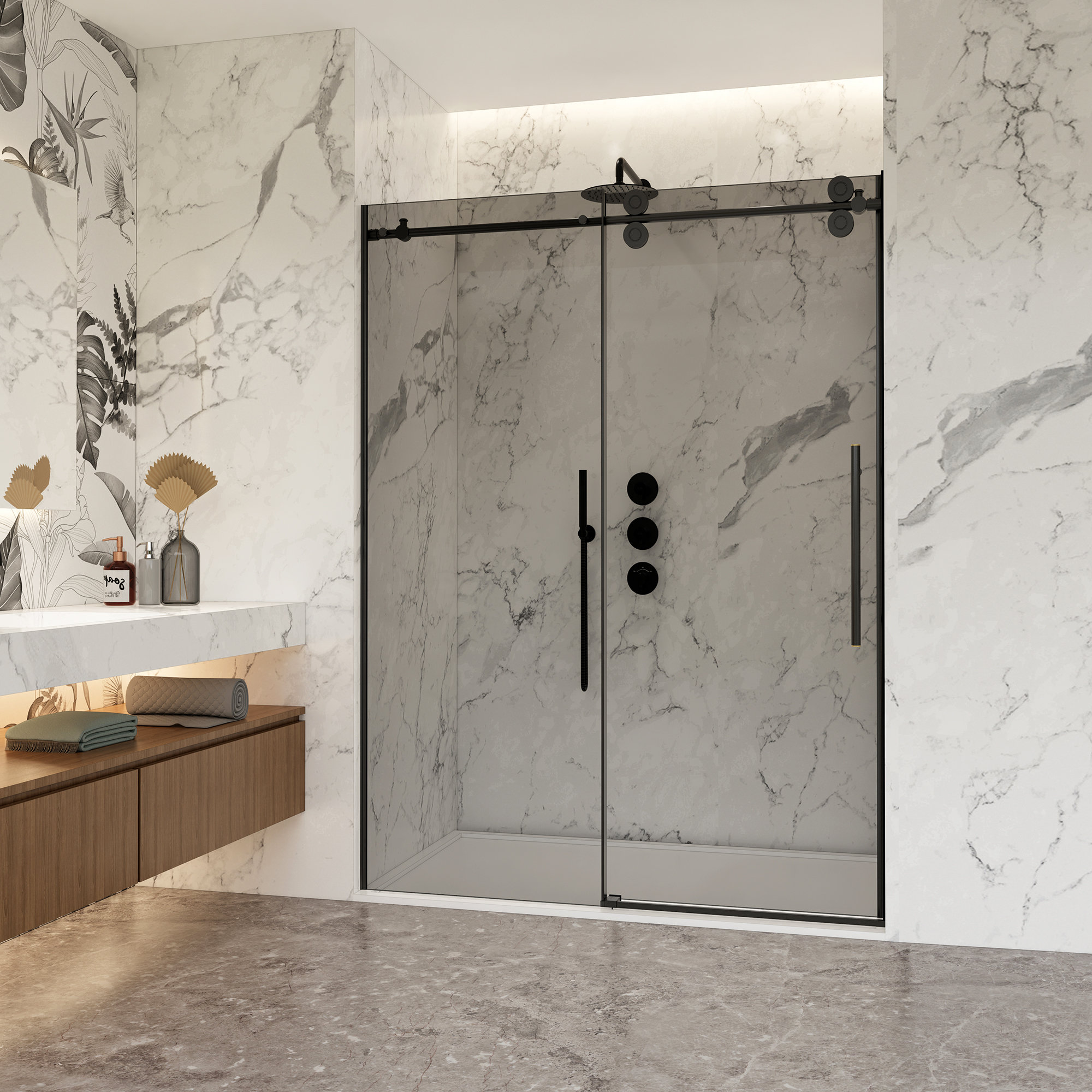 Echarri Single Sliding Frameless Shower Door, Tinted Glass, 56" W X 78 ...
