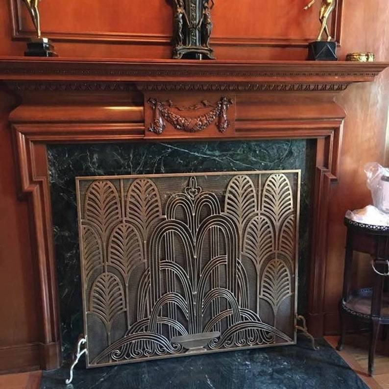 Single Panel Fireplace Screen Italian Gold Art Deco Design ...