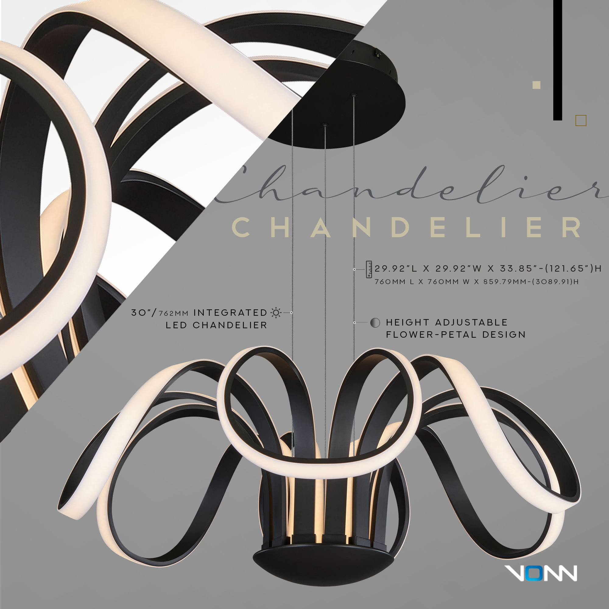 Capella Flower Petal LED Chandelier, Black - Modern - Chandeliers - by ...