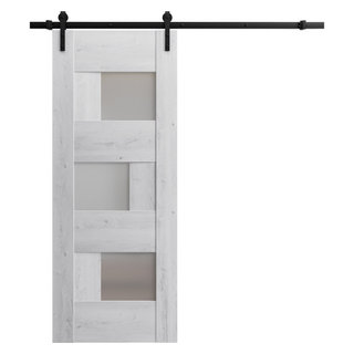 Barn Door, 6933 Nordic White & Frosted Glass, 6.6FT, 28"x84 ...