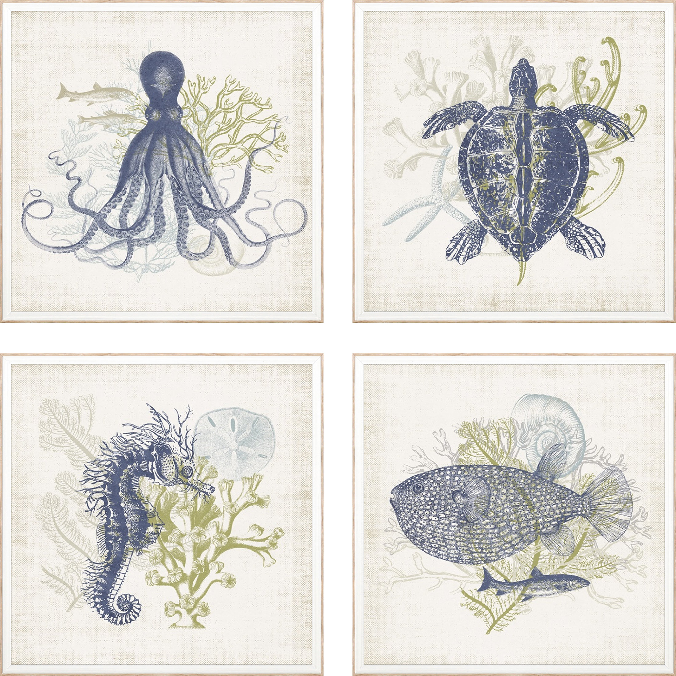 Coastal Ephemera Artwork, 4-Piece Set - Beach Style - Prints And ...