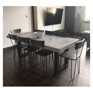 Extendable Light Grey Polished Micro Concrete Dining Table - Industrial ...