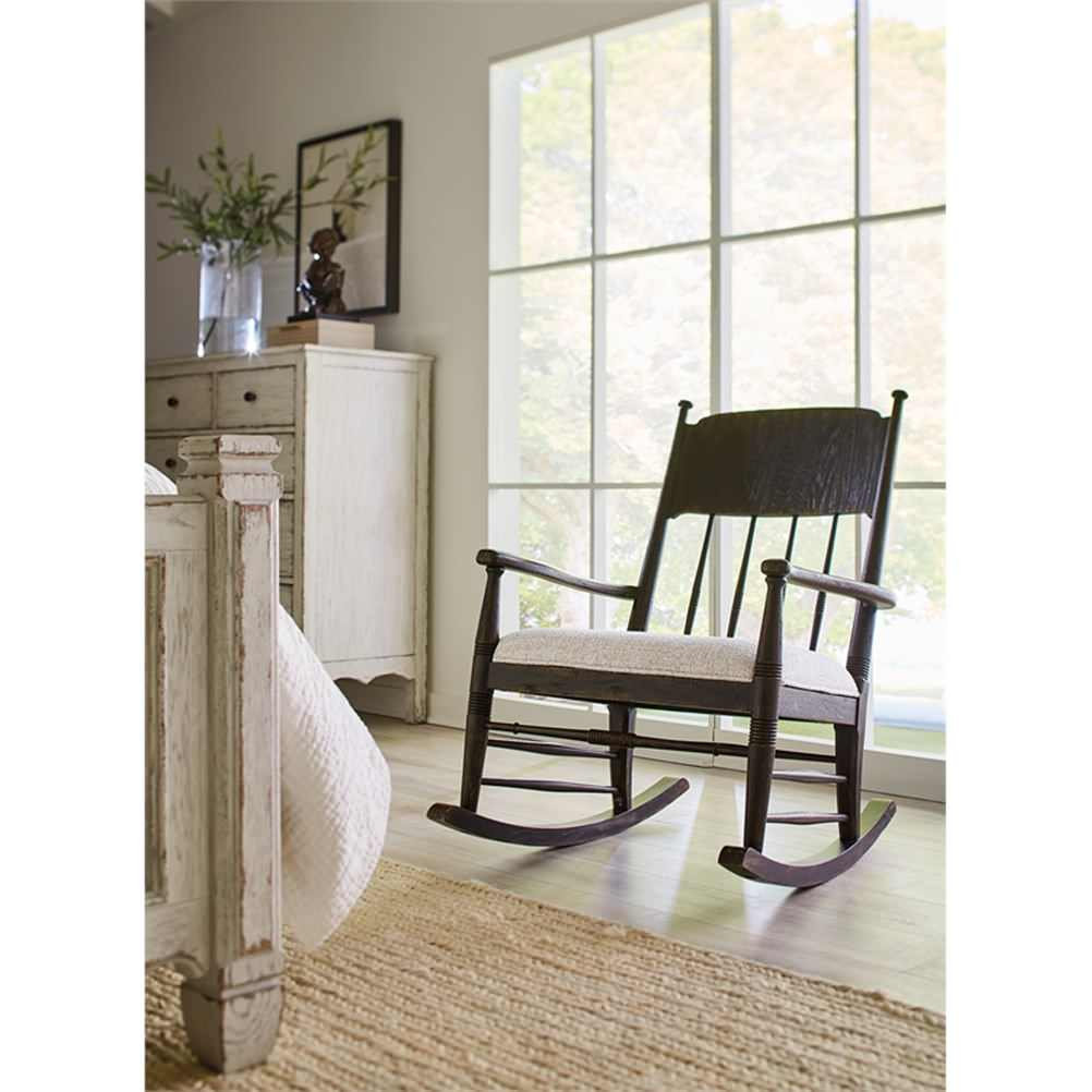 Americana Wood Rocking Chair with Beige Fabric Seat by Hooker Furniture ...