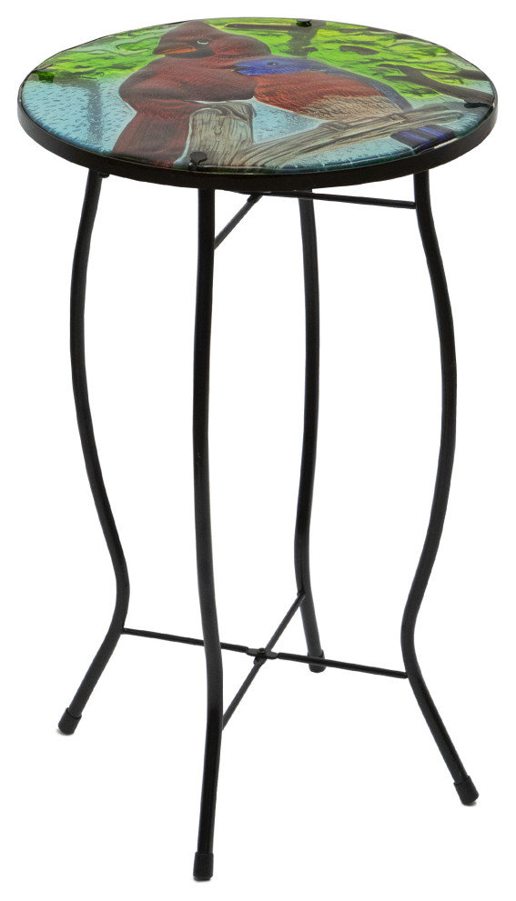 19" Blue and Red Cardinal Glass Patio Side Table - Tropical - Outdoor ...