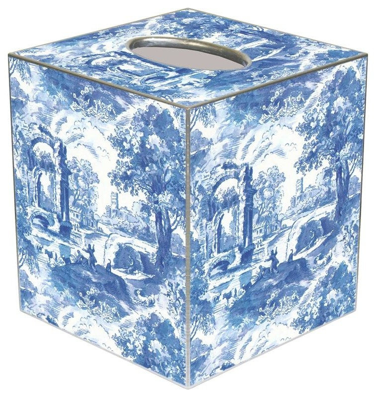 TB470-Blue Italian Toile Tissue Box Cover - Farmhouse - Tissue Box ...