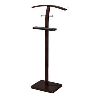 Malhotra Modern Clothes Valet Stand With Accessory Shelf, Walnut Metal ...