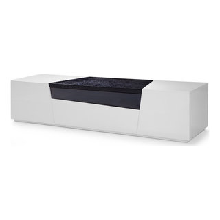 Wooden TV Stand with 1 Pull Out Drawer and Floating Plinth Base, White ...