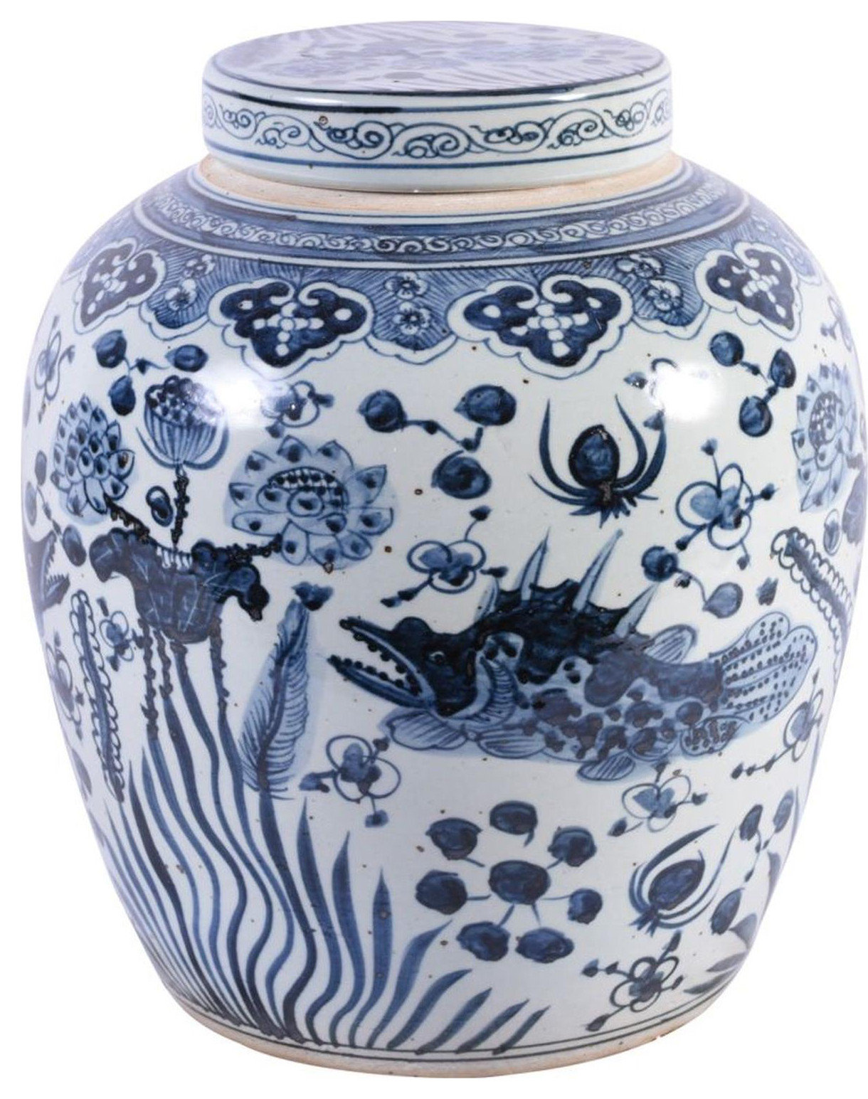 Traditional Ancestor Jar with Fish Design - Asian - Decorative Jars And ...